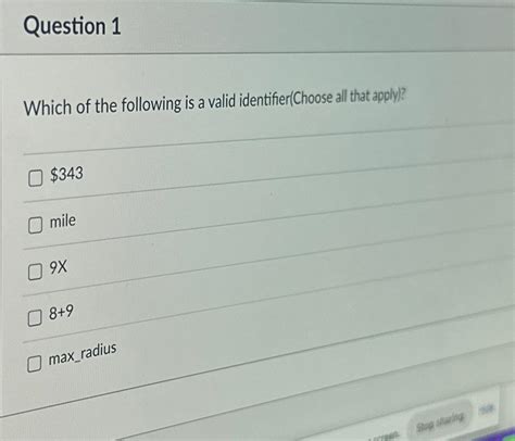 solved question 1which of the following is a valid