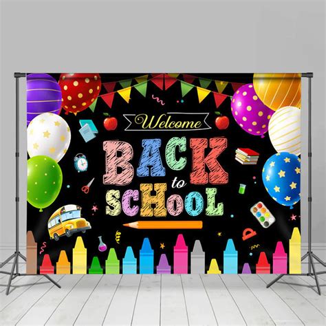 Colorful Flags And Balloons Welcome Back To School Backdrop Lofaris