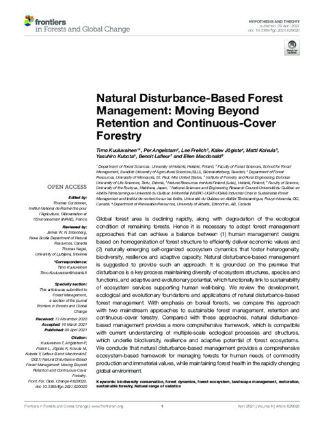 Pdf Natural Disturbance Based Forest Management Moving Beyond Retention And Continuous Cover