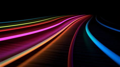 3d Illustration Vibrant Colored Stripes And Light Overlapping On Black