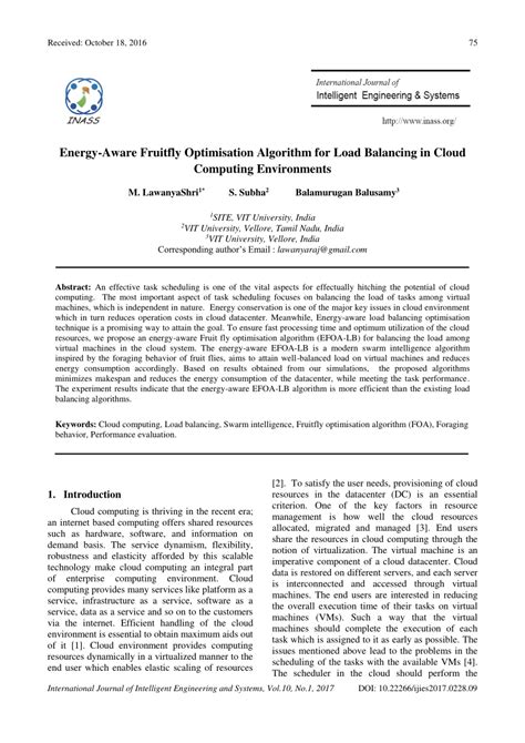 Pdf Energy Aware Fruitfly Optimisation Algorithm For Load Balancing In Cloud Computing