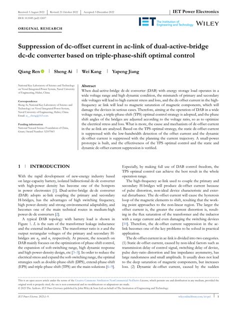 Pdf Suppression Of Dc‐offset Current In Ac‐link Of Dual‐active‐bridge