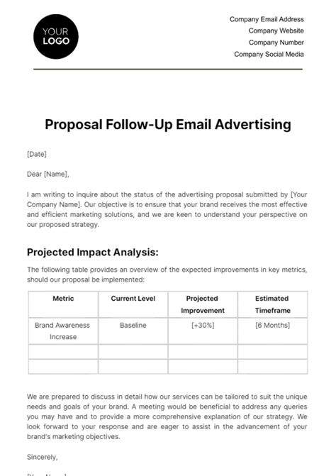 Free Proposal Follow Up Email Advertising Template To Edit Online