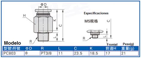 Racor Recto Rosca G38 Abertura 8mm Pc803