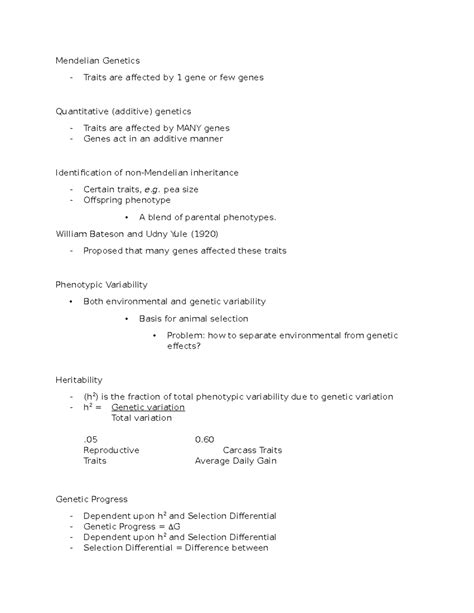 Quantitative Genetics Mendelian Genetics Traits Are Affected By 1 Gene Or Few Genes