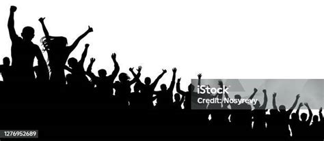 팬 행복한 사람들 파티 디스코 콘서트 스포츠 환호하는 사람들의 쾌활한 군중 실루엣 벡터 군중에 대한 스톡 벡터 아트 및 기타 이미지 Istock