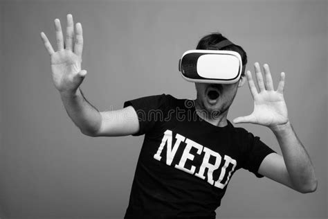 Young Asian Nerd Man Using Virtual Reality Headset Stock Image Image