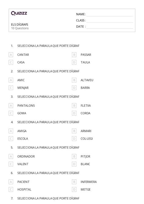 50 Dígrafos Hojas De Trabajo Para Grado 6 En Quizizz Gratis E Imprimible