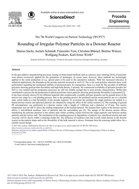Pdf Rounding Of Irregular Polymer Particles In A Downer Reactor