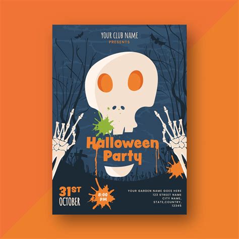 Halloween Party Invitation Or Flyer Design With Skull Skeleton Hands