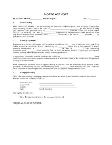 Mortgage Note Template