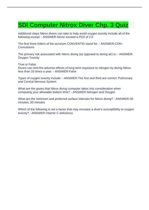 Sdi Computer Nitrox Diver Chp 3 Quiz Sdi Stuvia Us