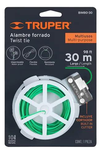 Alambre De Atar Acero Forrado Multiuso 30mts Truper Verde Lima