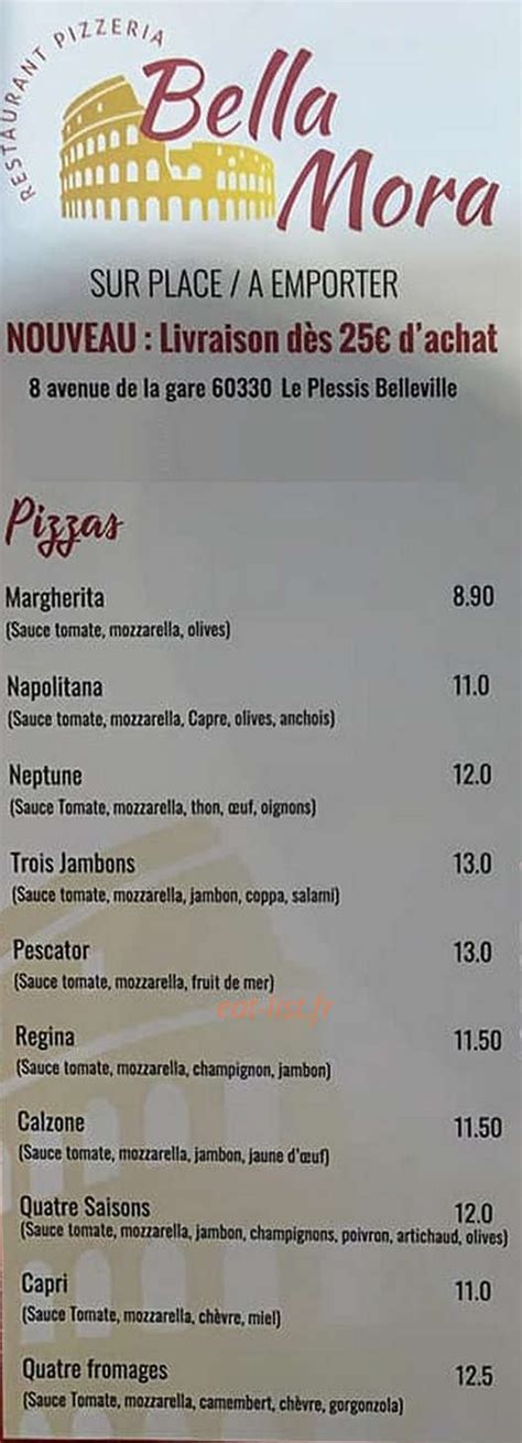 Bella Mora à Le Plessis Belleville Menu Et Photos