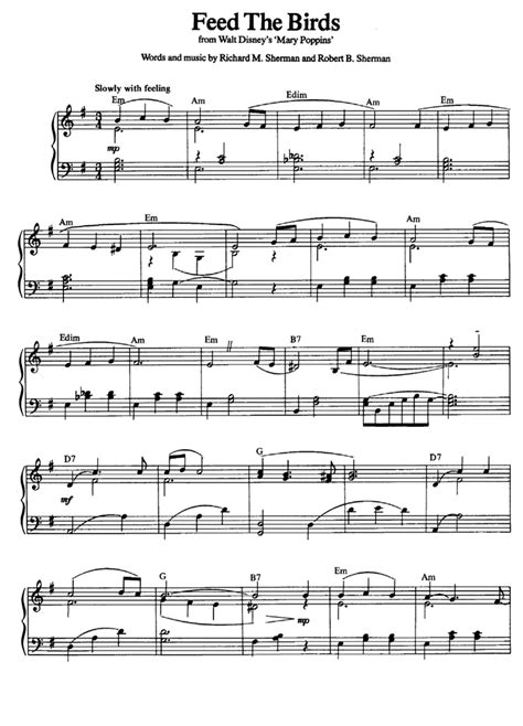 Feed The Birds Piano Sheet Music Easy Sheet Music
