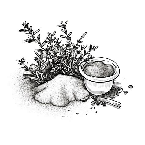 Корень тимьяна и порошок Верхний вид Векторный эскиз Иллюстрация Премиум Ai сгенерированное