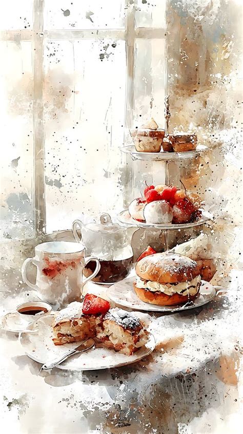 Artistic Watercolor Depiction Of An Elegant Afternoon Tea Setting Stock