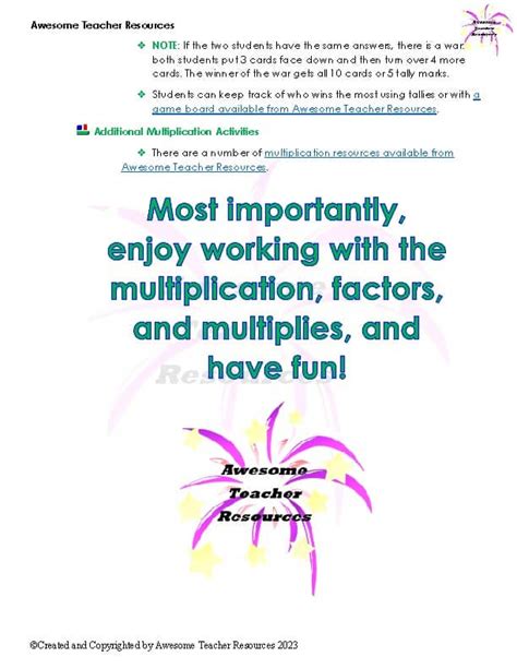 Multiplication Pairs Factor Tables Worksheet By Awesome Teacher Resources