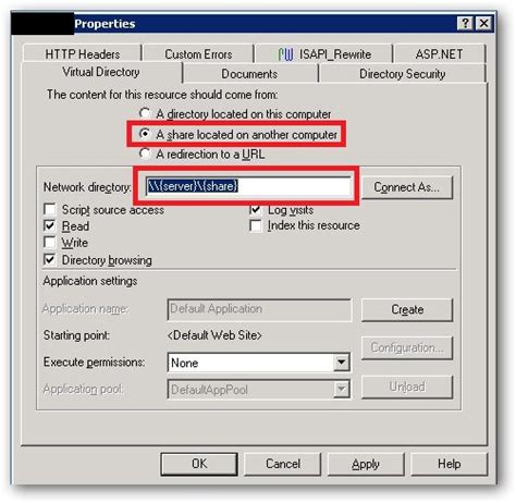 iis virtual directory map to network drive with drive letter but fail