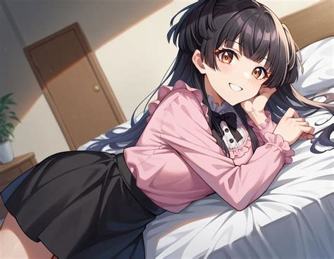 Anime Girl Laying On A Bed With A Cat On Her Chest Seaart Ai