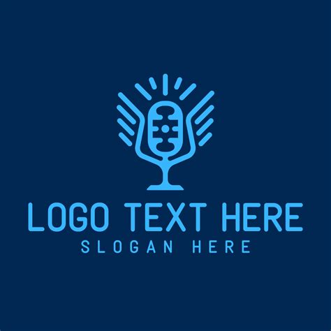 Blue Winged Voice Mic Logo Elegant Minimalist Design For Broadcasters