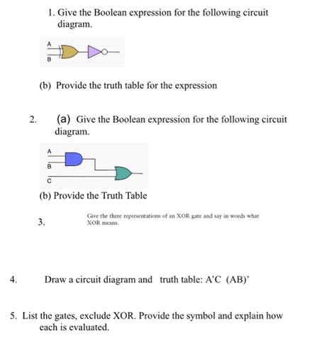 give the boolean expression and draw a the truth table for the