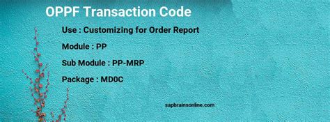 Oppf Sap Tcode For Customizing For Order Report