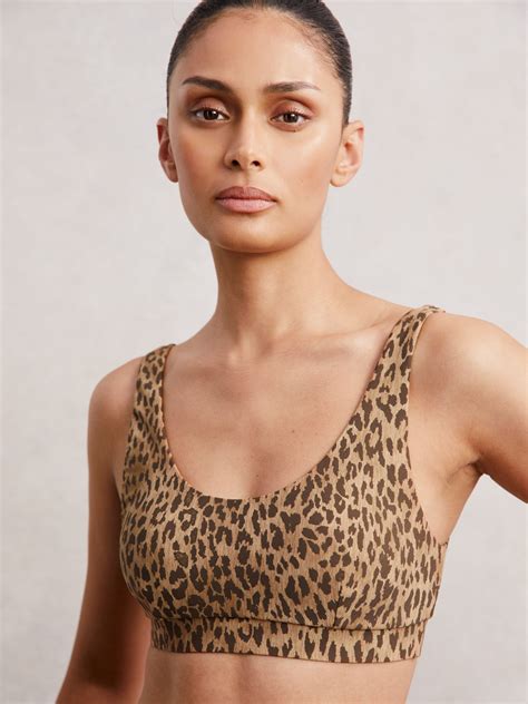 Reiss The Upside Leopard Print Scoop Bra In Brown Print Reiss