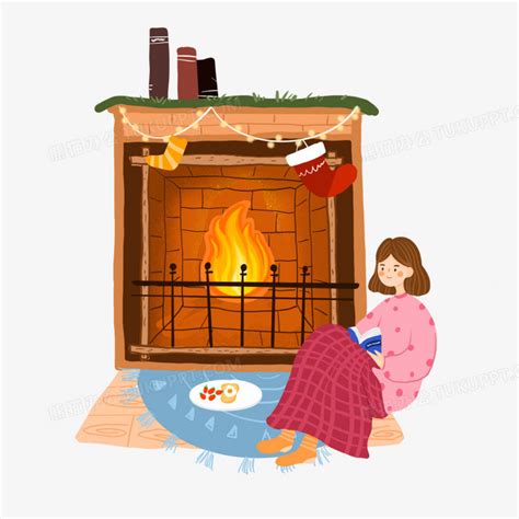 手绘女孩贴着火炉取暖场景元素png图片素材下载女孩png熊猫办公