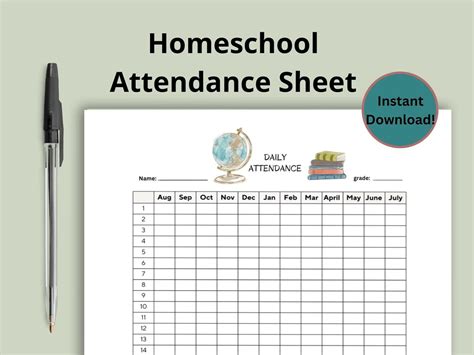 Printable Homeschool Attendance Tracker Digital Download Etsy