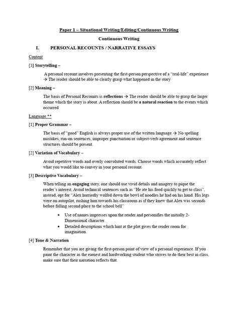 Personal Recounts And Descriptive Essays Guide Pdf Narration
