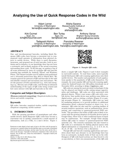 Pdf Analyzing The Use Of Quick Response Codes In The Wild