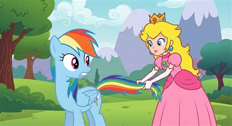 Princess Peach Pulling Rainbow Dashs Tail By Blinkypinkyinkyclyde On