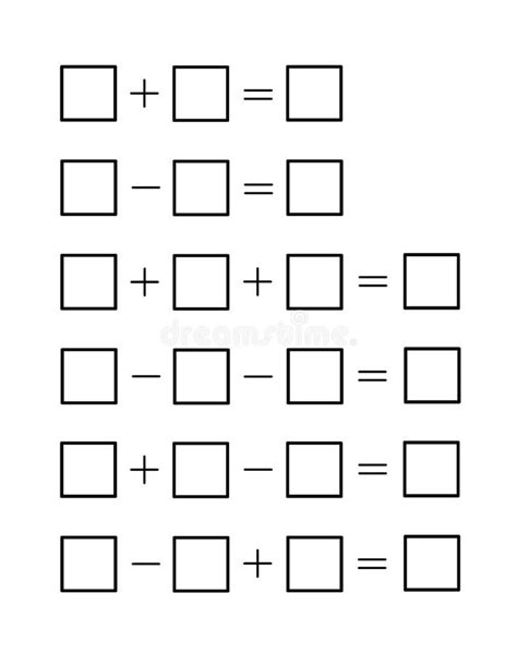 Basic Math Worksheet With Addition And Subtraction Exercises Stock