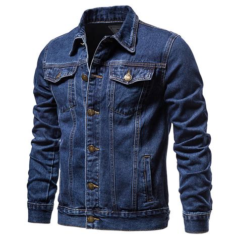 Busydd Mens Jacket Casual Slim Denim Jacket Long Sleeve Turndown Collar Button Outwear