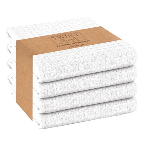 Twiny Threads Waffle Kitchen Towel 16x26 Set Of 4 White