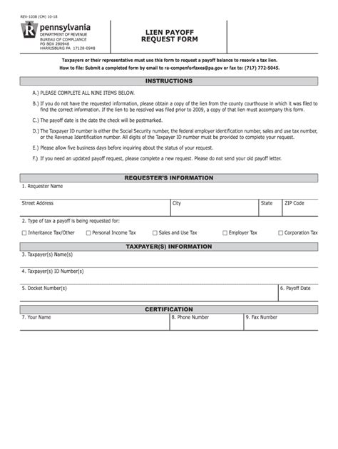Pa Lien Payoff Request Form Fill Out And Sign Online Dochub