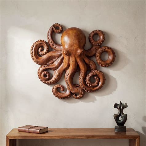 Hand Carved Teak Octopus Wall Art Marine Wood Sculpture Noro Arts