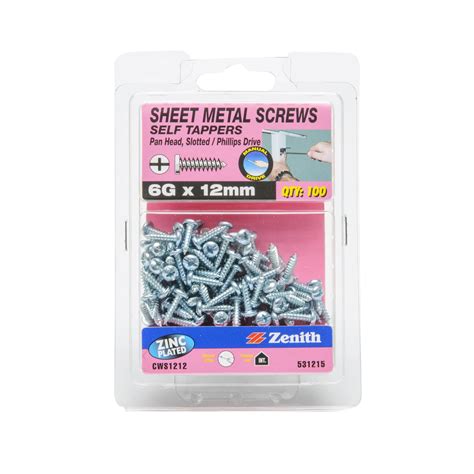Zenith® 6g X 12mm Zinc Plated Sheet Metal Screws 100 Pack Zenith