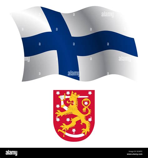 Finland Wavy Flag And Coat Of Arms Against White Background Vector Art