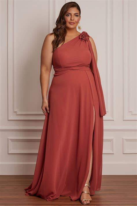 Vestido De Festa Vestido De Festa Plus Size Terracota Longo Jenna