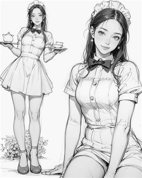 Artstation 397 Various Anime Beautiful Maid Outfit Sketch Pose