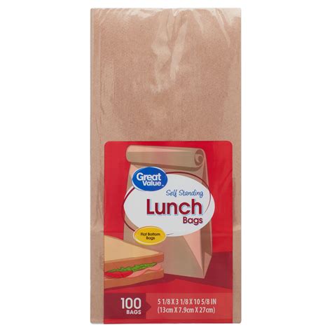 Great Value Self Standing Lunch Bags 100 Count Kraft Paper Flat