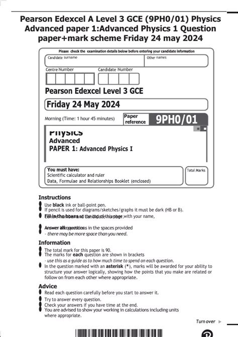 Package Pearson Edexcel A Level 3 Gce 9ph0 Physics Advanced Paper I Paper Ii Andpaper Iii