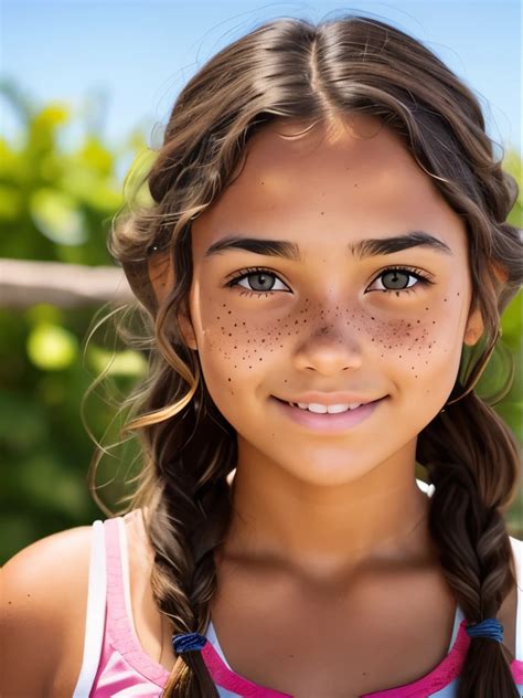 A Close Up Of A Young Girl With Freckles On Her Face Seaart Ai