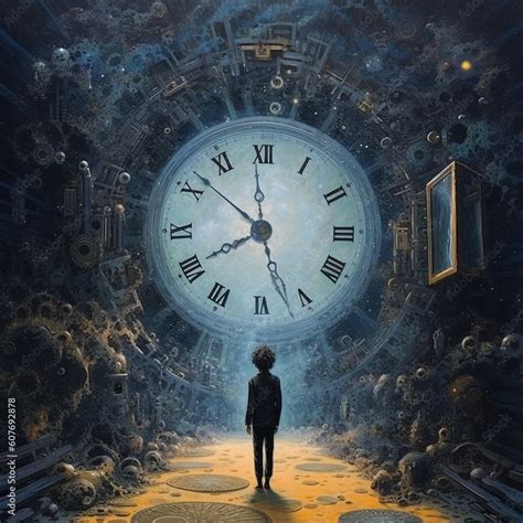 Generative Ai Man Standing In Front Of A Giant Clock Stock Illustration Adobe Stock