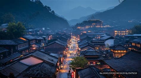 Ai创作图古镇暮色 宋朝街道 宋朝古街 水磨古镇夜景 古镇灯火 夜幕下的西江千户苗寨 宋代古街 仿宋街市 古镇余晖 宋代街道 千户苗寨夜景