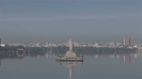 Buddha Statue Overlooking Hussain Sagar Lake Free Stock Video Footage