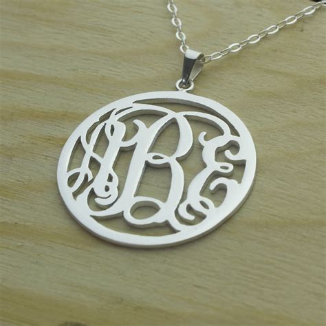 Circle Monogram Necklace Sterling Silver Monogram Necklace Personalized