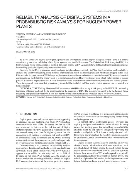 Pdf Reliability Analysis Of Digital Systems In A Probabilistic Risk